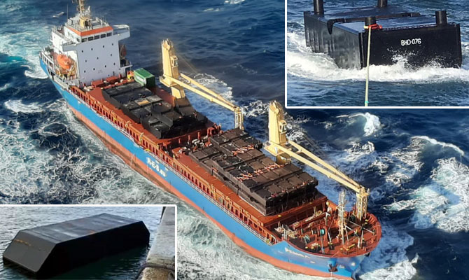 German freighter lost deck cargo, interrupted voyage, Atlantic, Spain ...