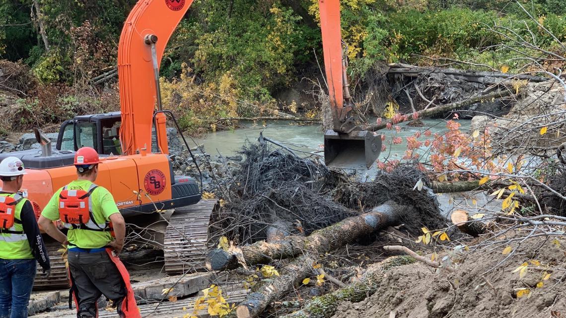 Debris from landslide starting to be cleared from Presumpscot River in ...